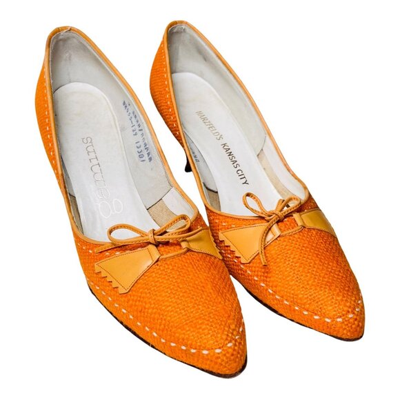 Vintage | Shoes | Vintage 97s Gamins Orange Tweed Bow 25 Heels 7 | Poshmark